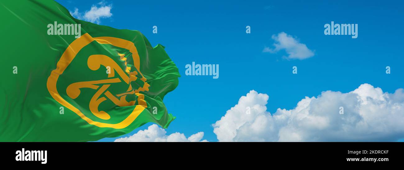 flag of Celtic peoples Pan-Celtic at cloudy sky background, panoramic ...