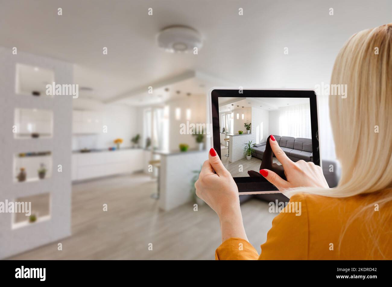 Graphic designer making project of modern living room interior on ...