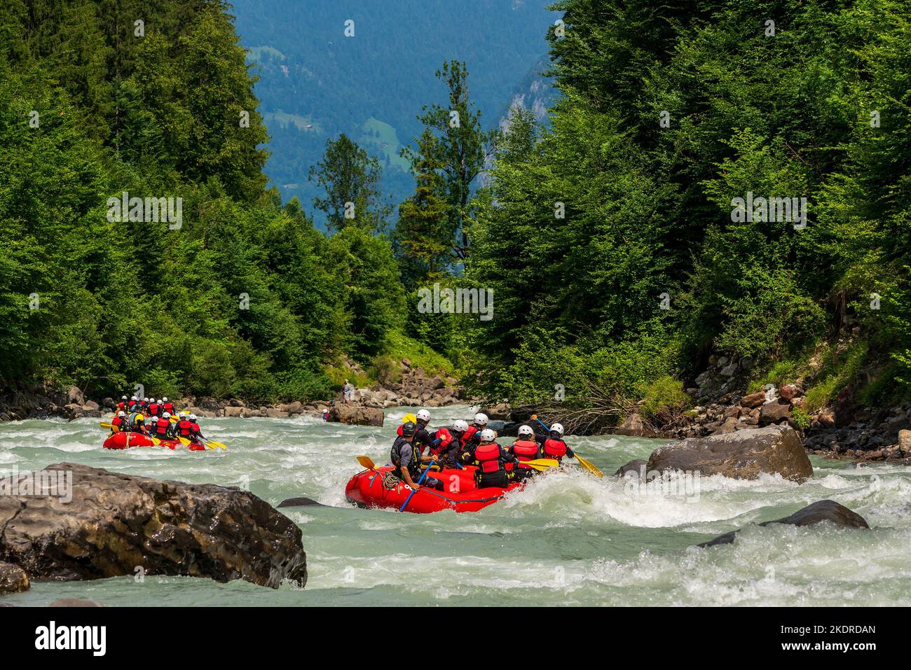Rafting on the Lütschine near Interlaken, Lütschine mountain river on ...