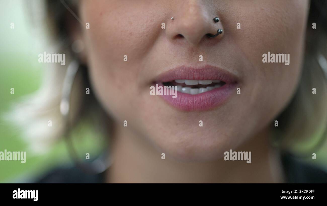 Close-up girl lips no expression. Woman lip face mouth casual Stock ...