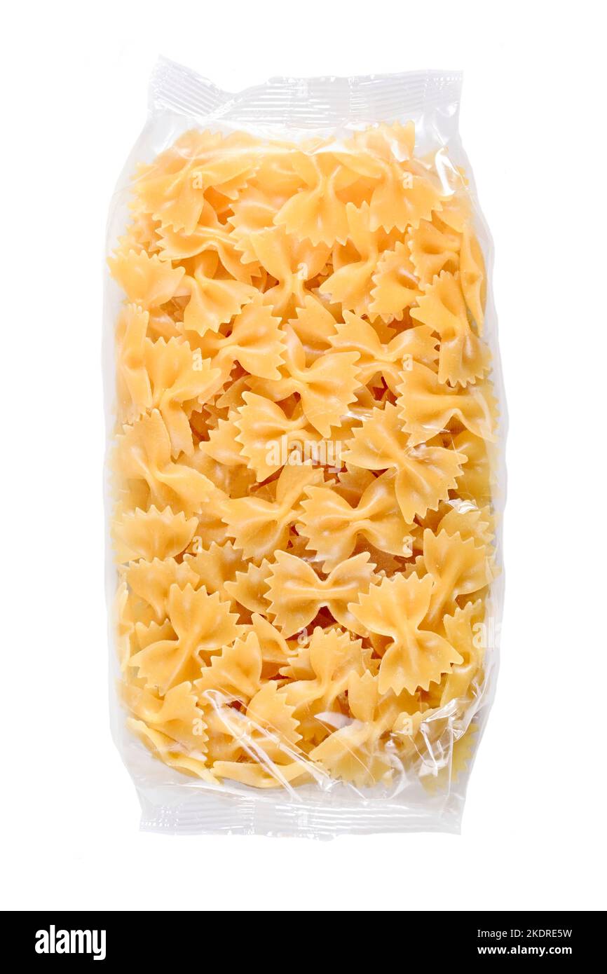Farfalle pasta in plastic package isolated on white background Stock ...