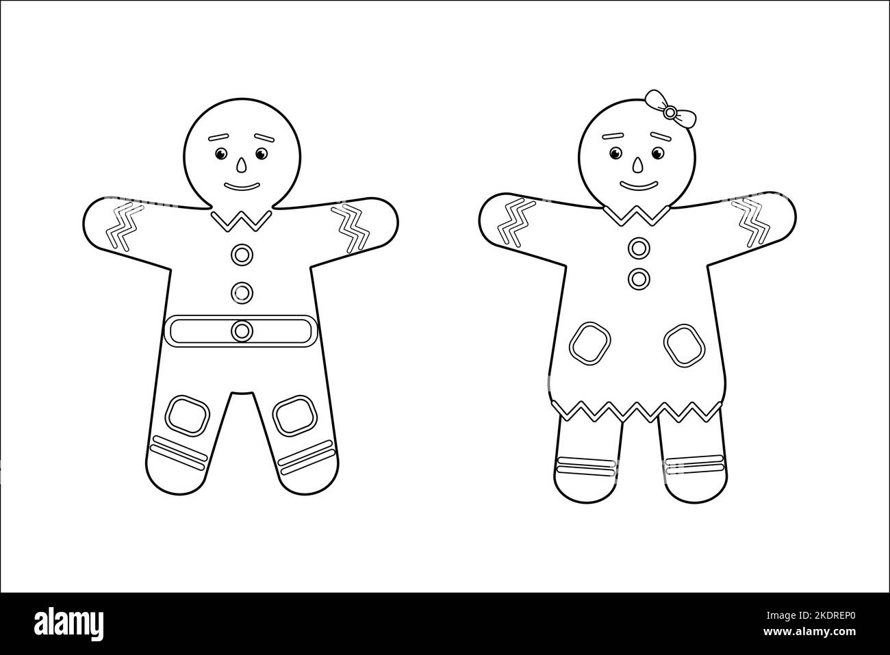 Gingerbread man and woman coloring book page for Christmas. Kids ...
