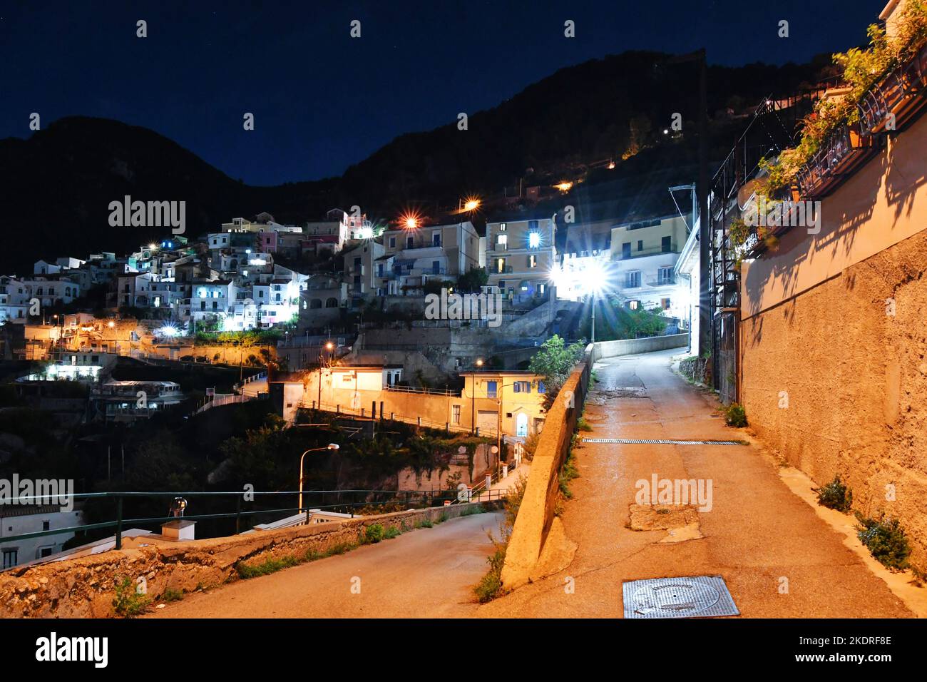 Night view of Albori, a village on the Amalfi coast in Italy Stock ...