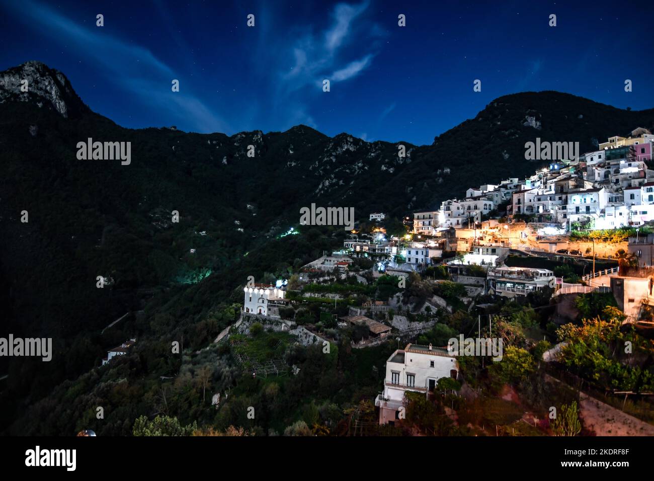 Night view of Albori, a village on the Amalfi coast in Italy Stock ...
