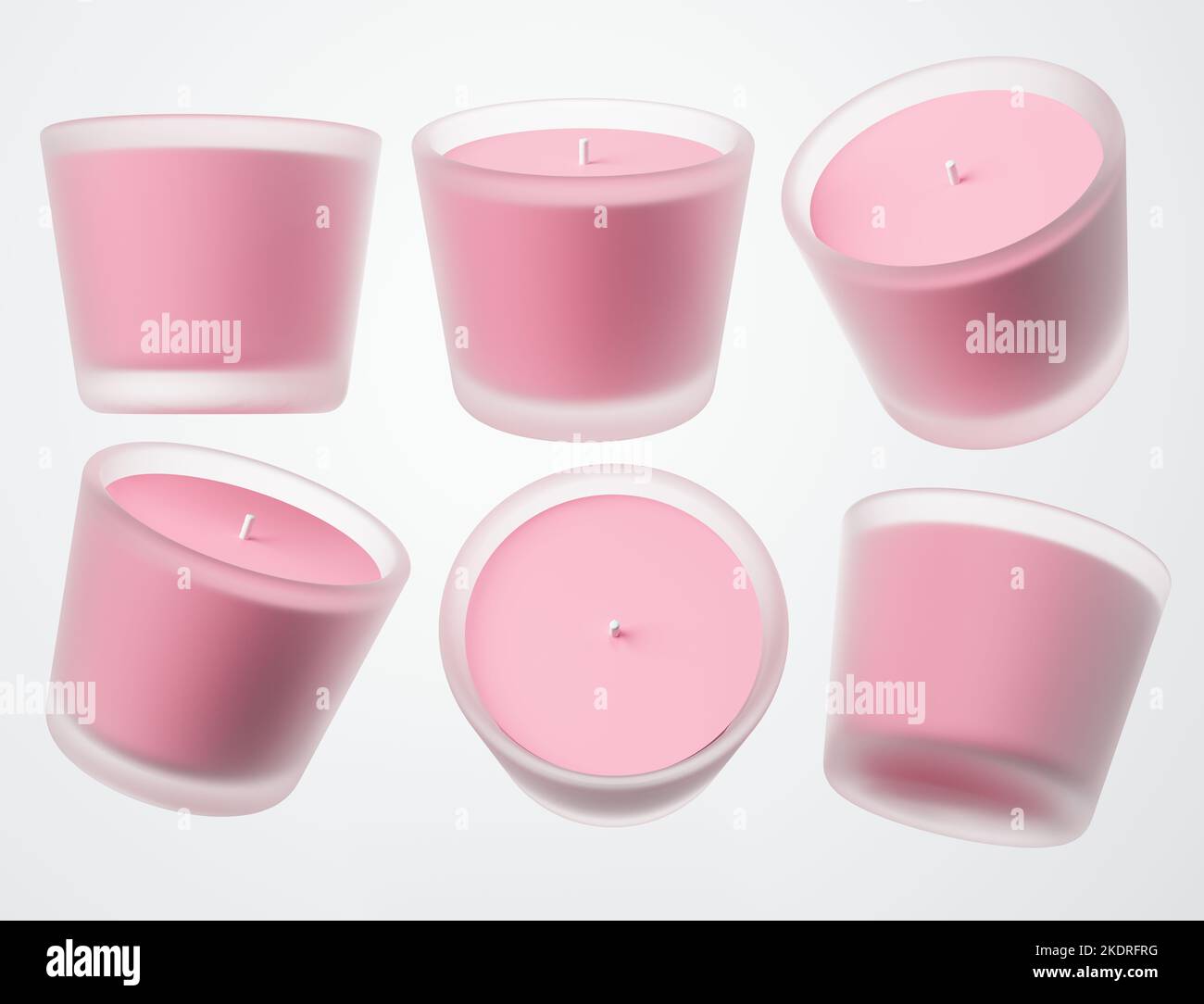 Glass container candle mock-up 3D render, rose scented pink wax candle ...