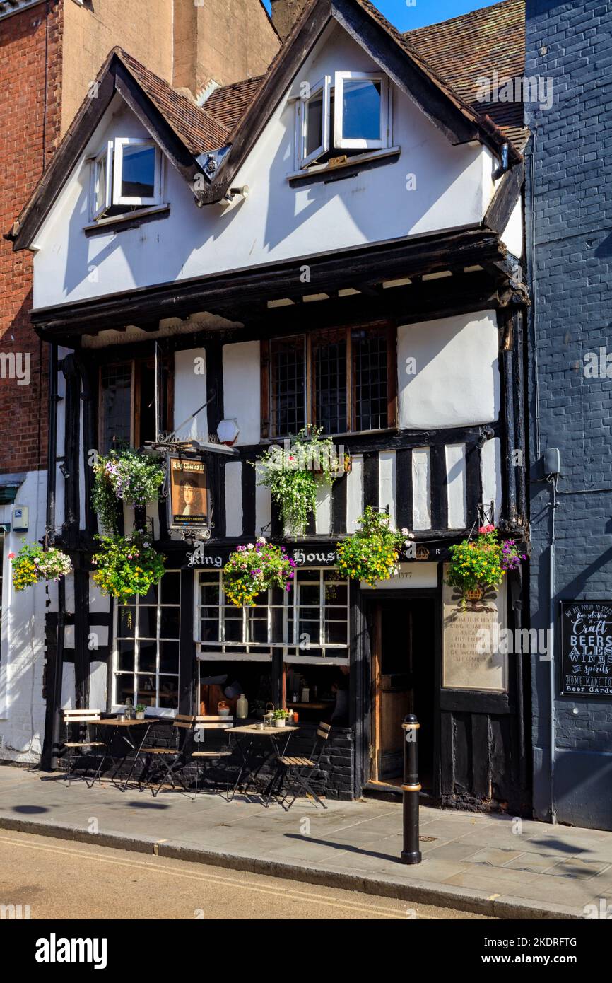 The imposing half-timbered architecture of Charles II pub in New Street ...