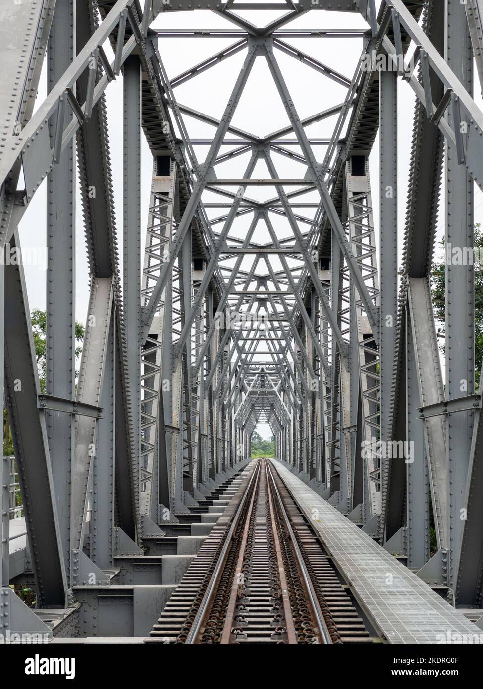 Perspective view of the steel railway bridge is crossing the large ...