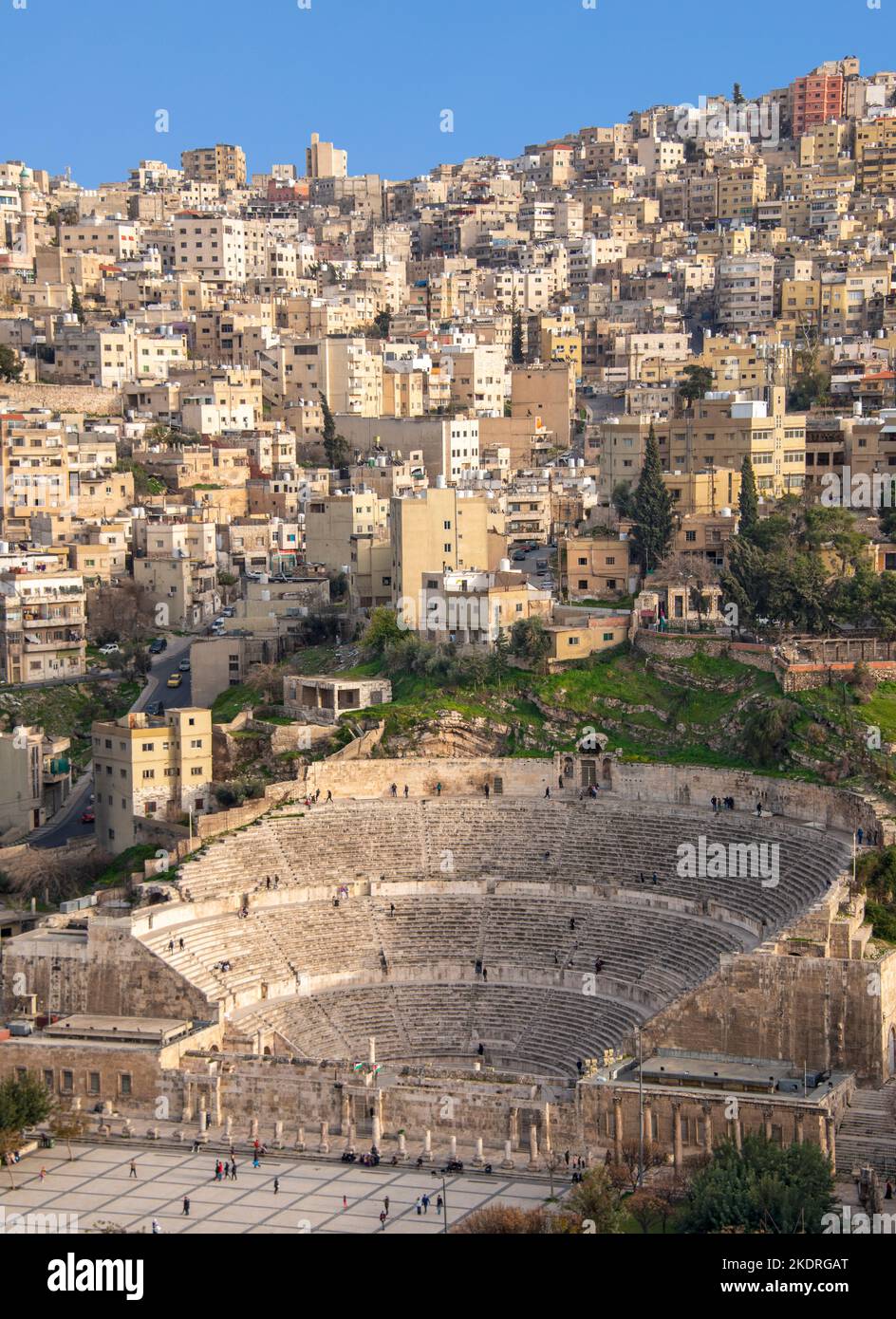 Birds eye view Roman Theatre and forum Amman Jordan Stock Photo - Alamy