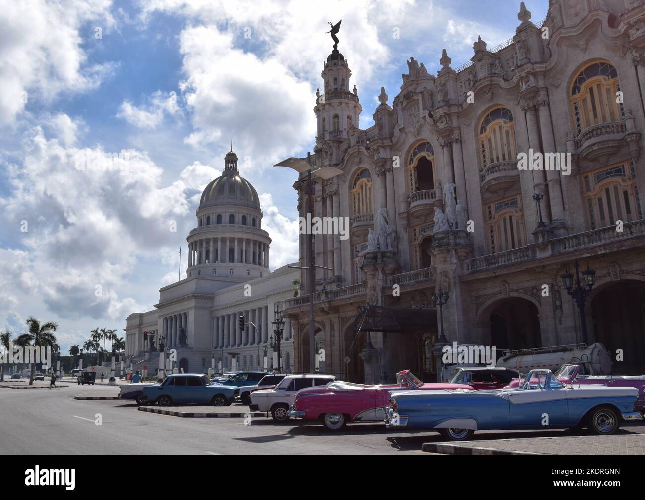 National Capitol Building and Cuban National Theatre with classic cars ...