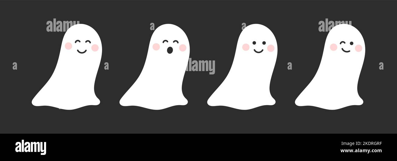 Cute ghosts set with different face expressions. Happy Halloween ghost ...