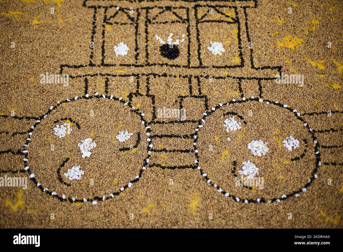Nepal. 8th Nov, 2022. Devotees make figures of religious symbol with ...