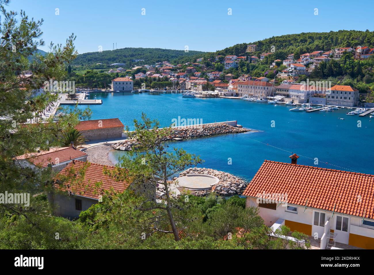 Jelsa, Hvar island in Croatia. Scenic summer day view of the city of ...