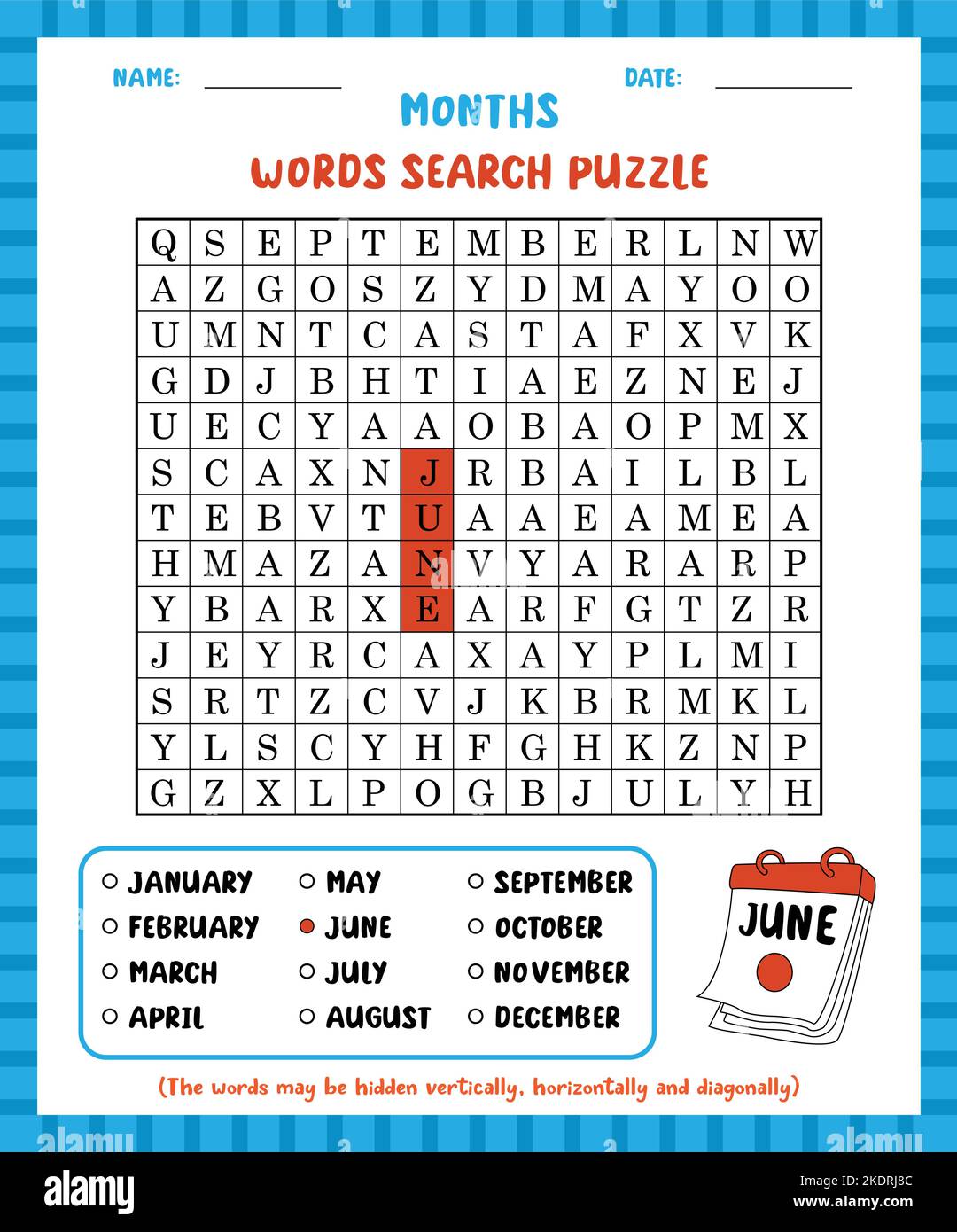 Word search game months word search puzzle worksheet for learning ...