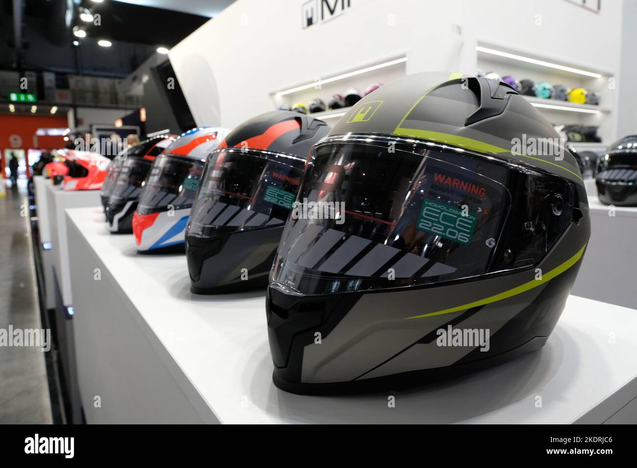 Fiera Milano, Milan, Italy, November 08, 2022, Helmets exposed at EICMA ...