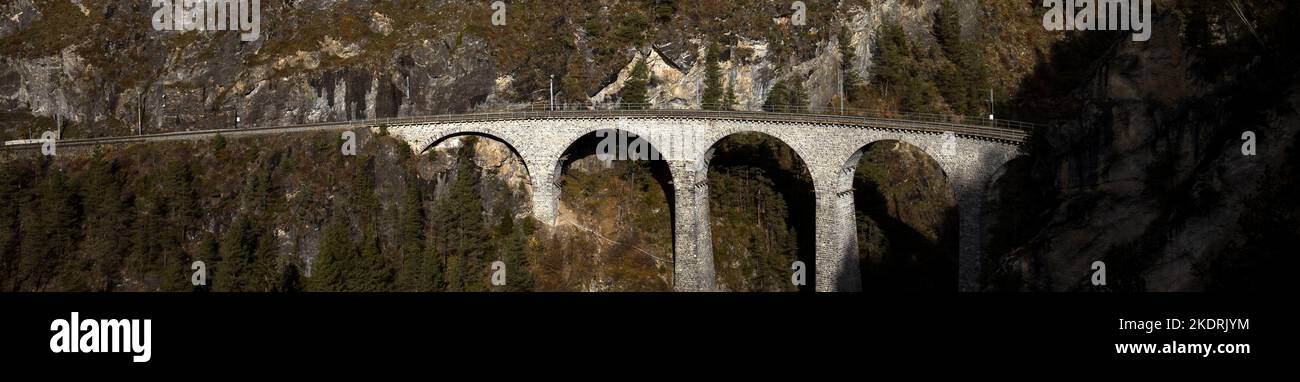 the famous Swiss Landwasser Viaduct train bridge panorama Stock Photo ...