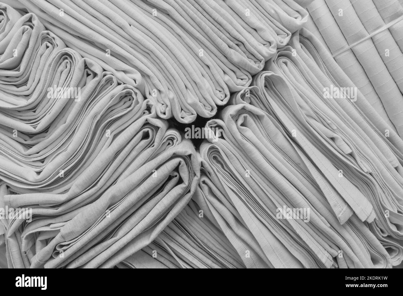 Folded white tablecloth clean laying banquet serviette pile napkin pack ...