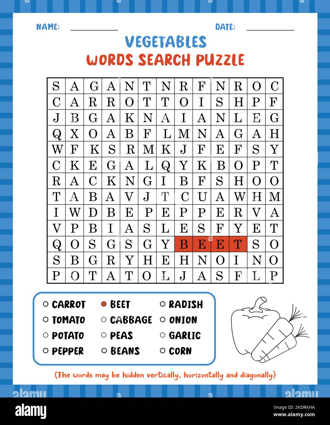 Word search game vegetables word search puzzle worksheet for learning ...