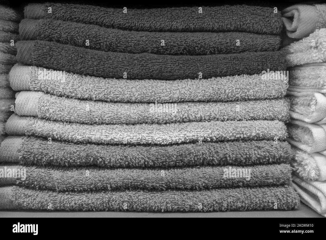 Set pile stacked grey monochrome color fabric gray towels object ...