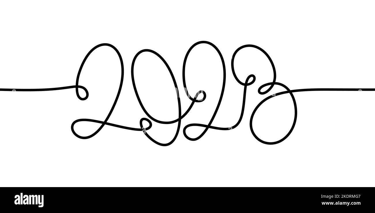 Seamless Abstract Word 2023 Continuous Isolated Line Art Drawing Vector ...