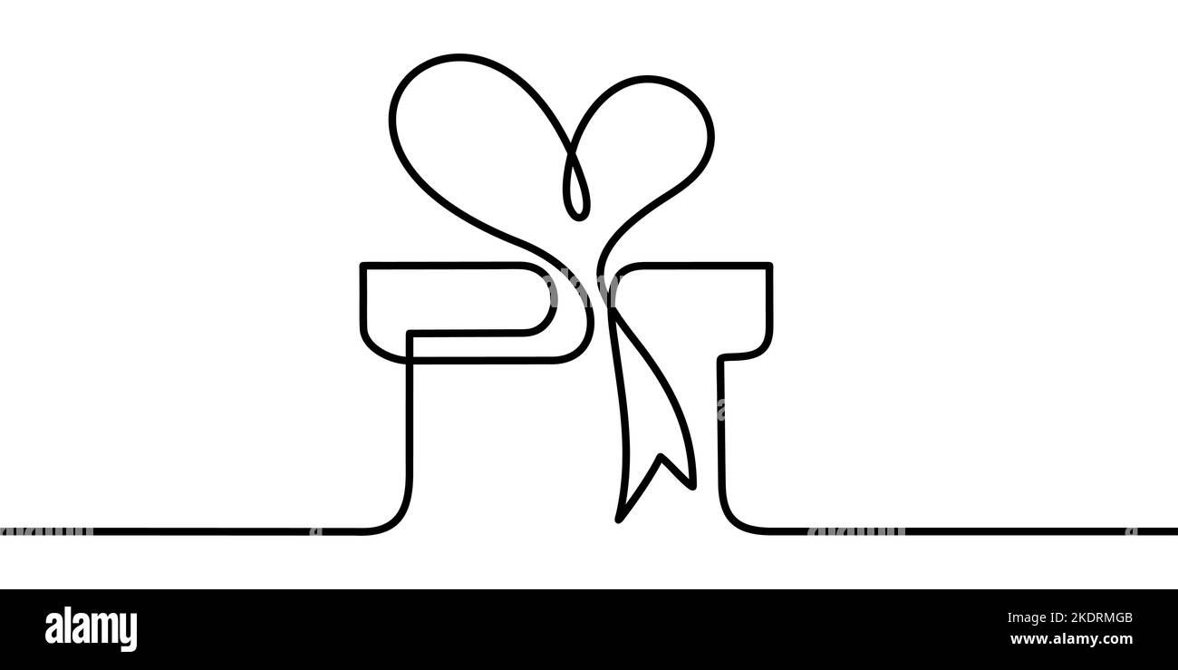 Seamless Abstract Continuous Line Present Isolated Art Drawing Vector ...