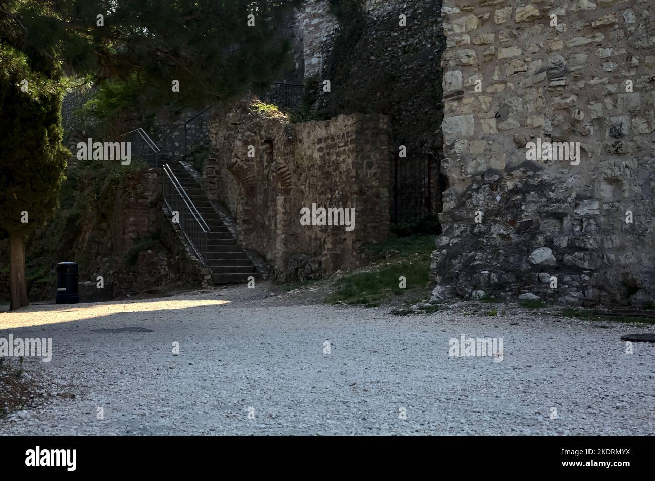 Staircase by the corner of a path in a castle Stock Photo - Alamy