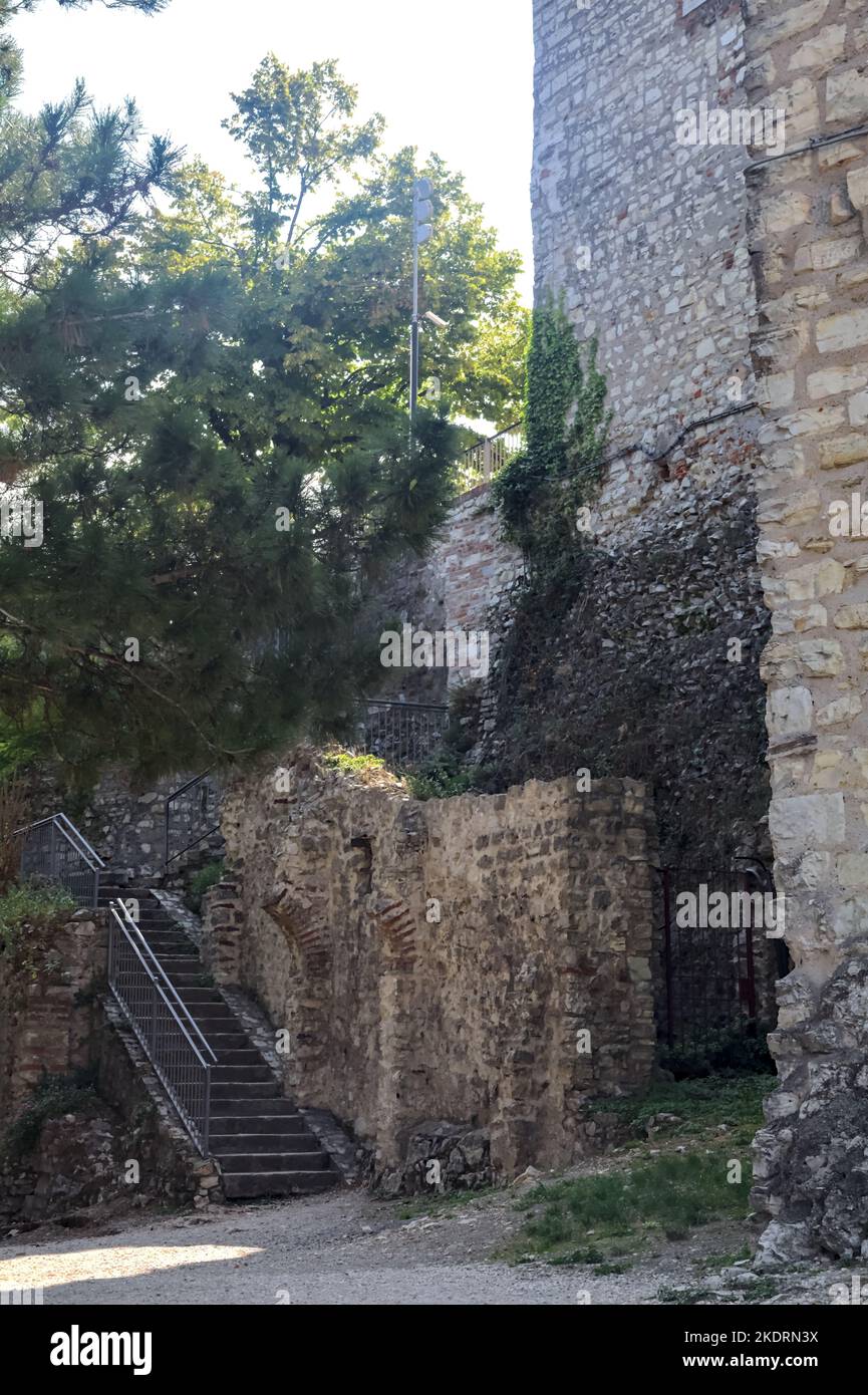 Staircase by the corner of a path in a castle Stock Photo - Alamy