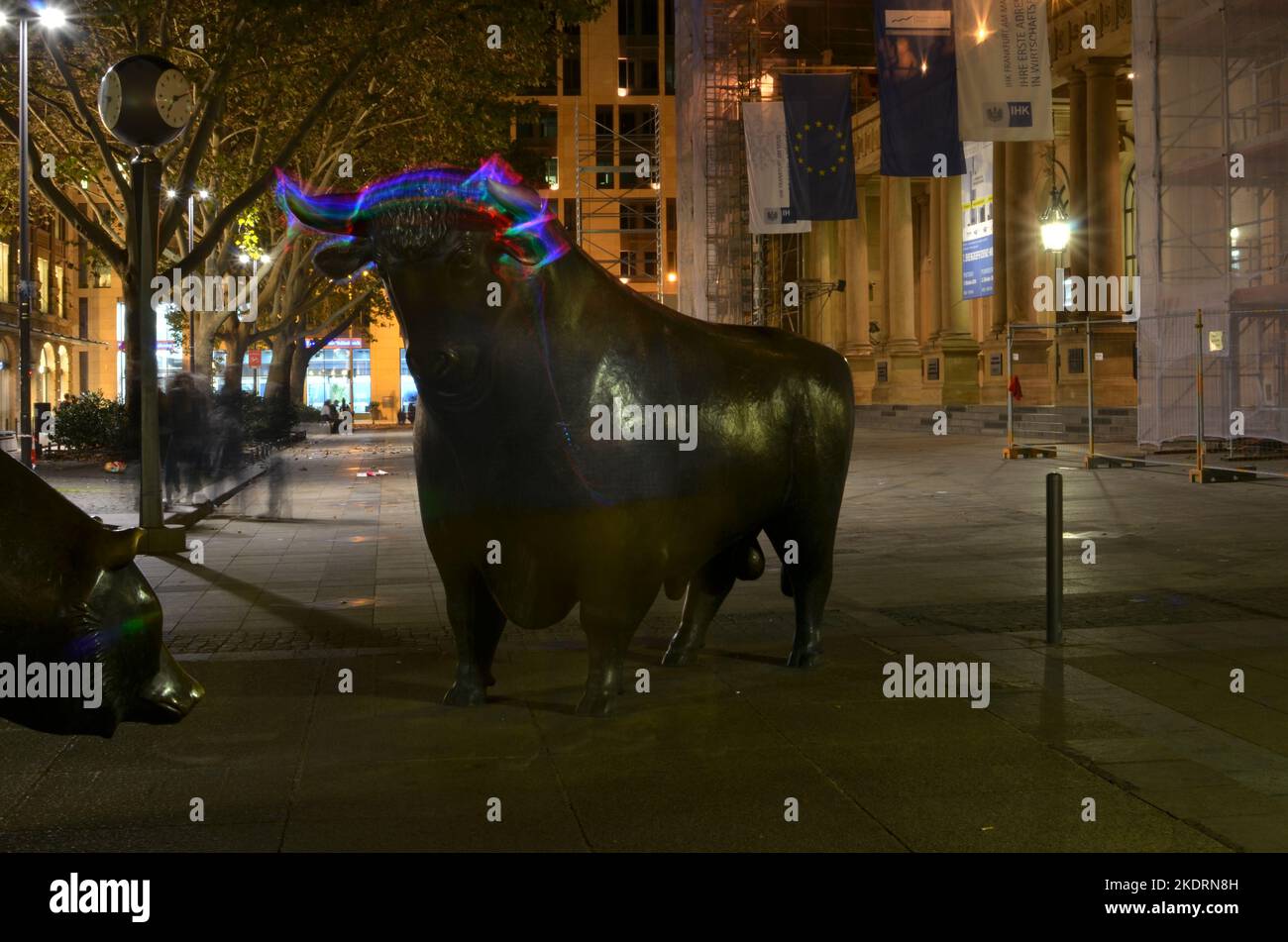 Bull Bulle BoerseStock Frankfurt Light Painting at night Stock Photo ...