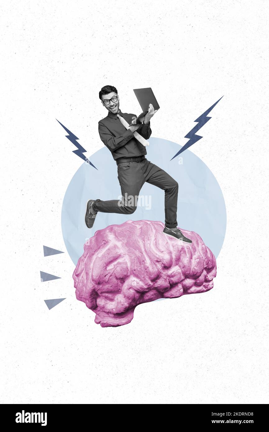 Creative photo 3d collage artwork of funny funky man stand huge human ...