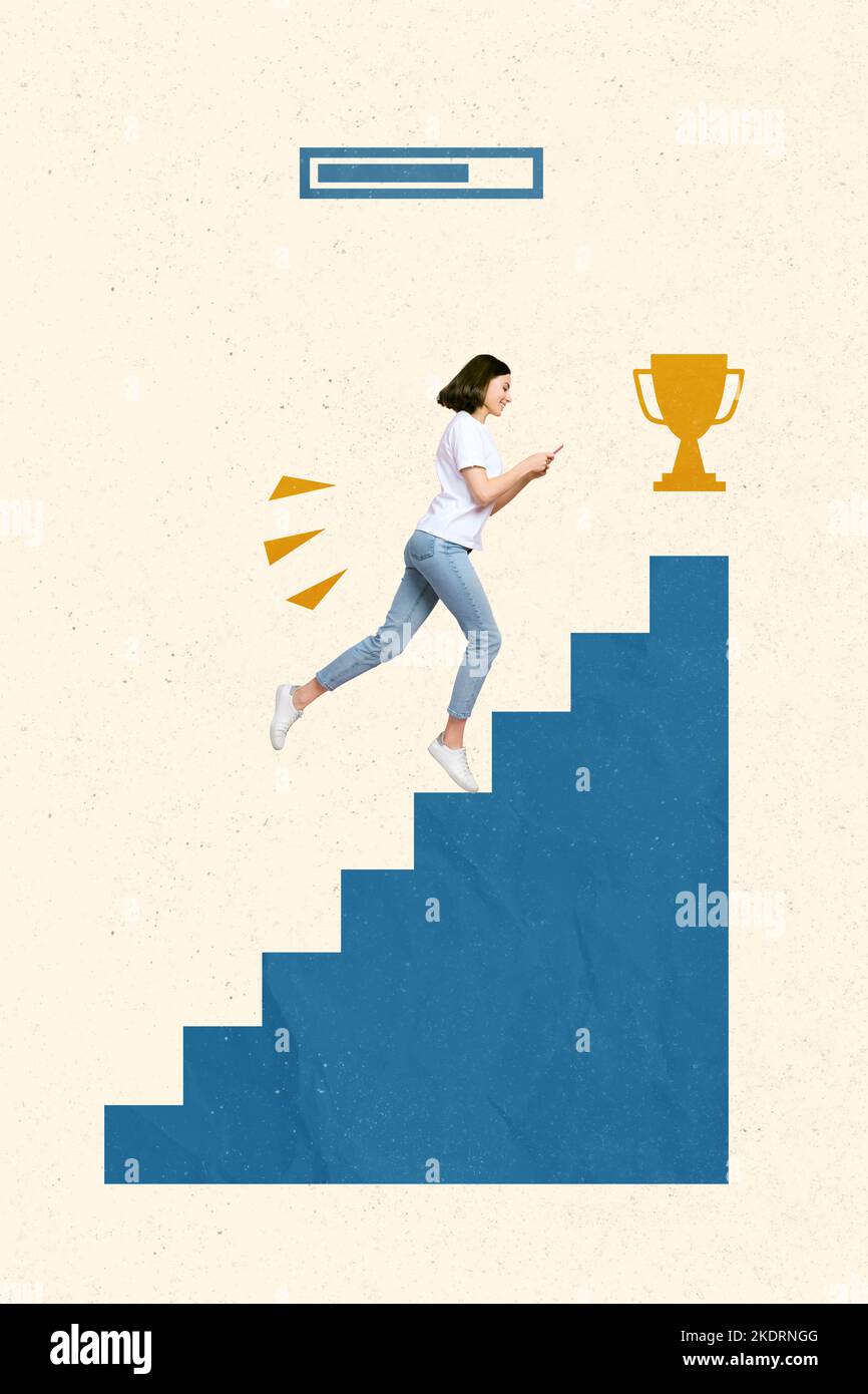 Creative photo 3d collage artwork of young hardworking ambitious girl ...