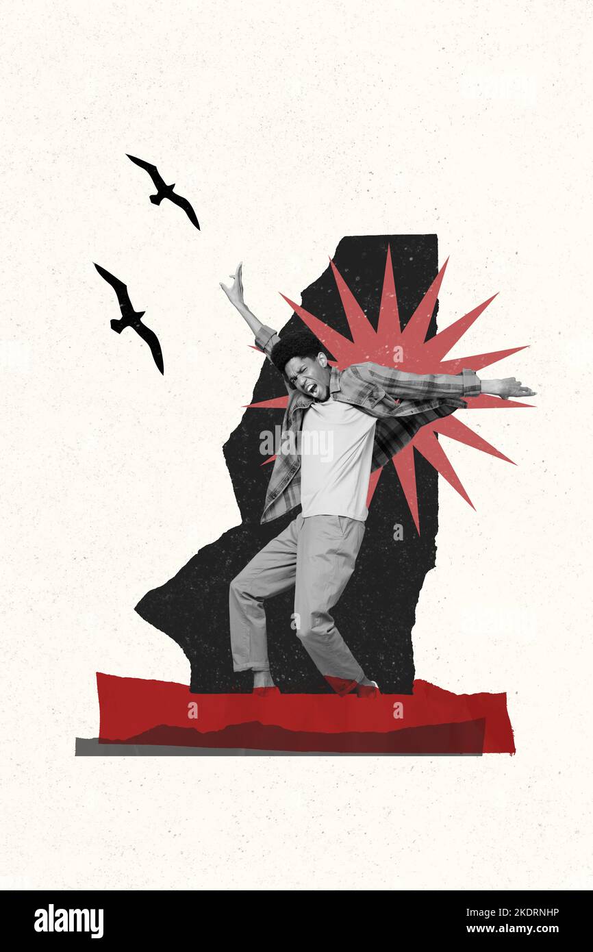 Collage photo of young funky student guy after hard learning chilling ...