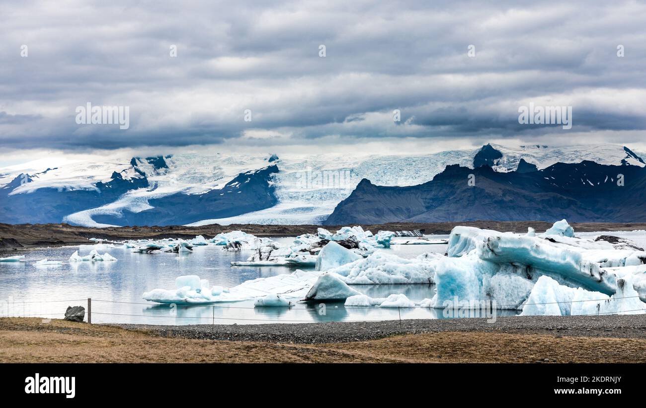 Jokulsarlon Glacial lagoon is formed naturally by melting glacial water ...