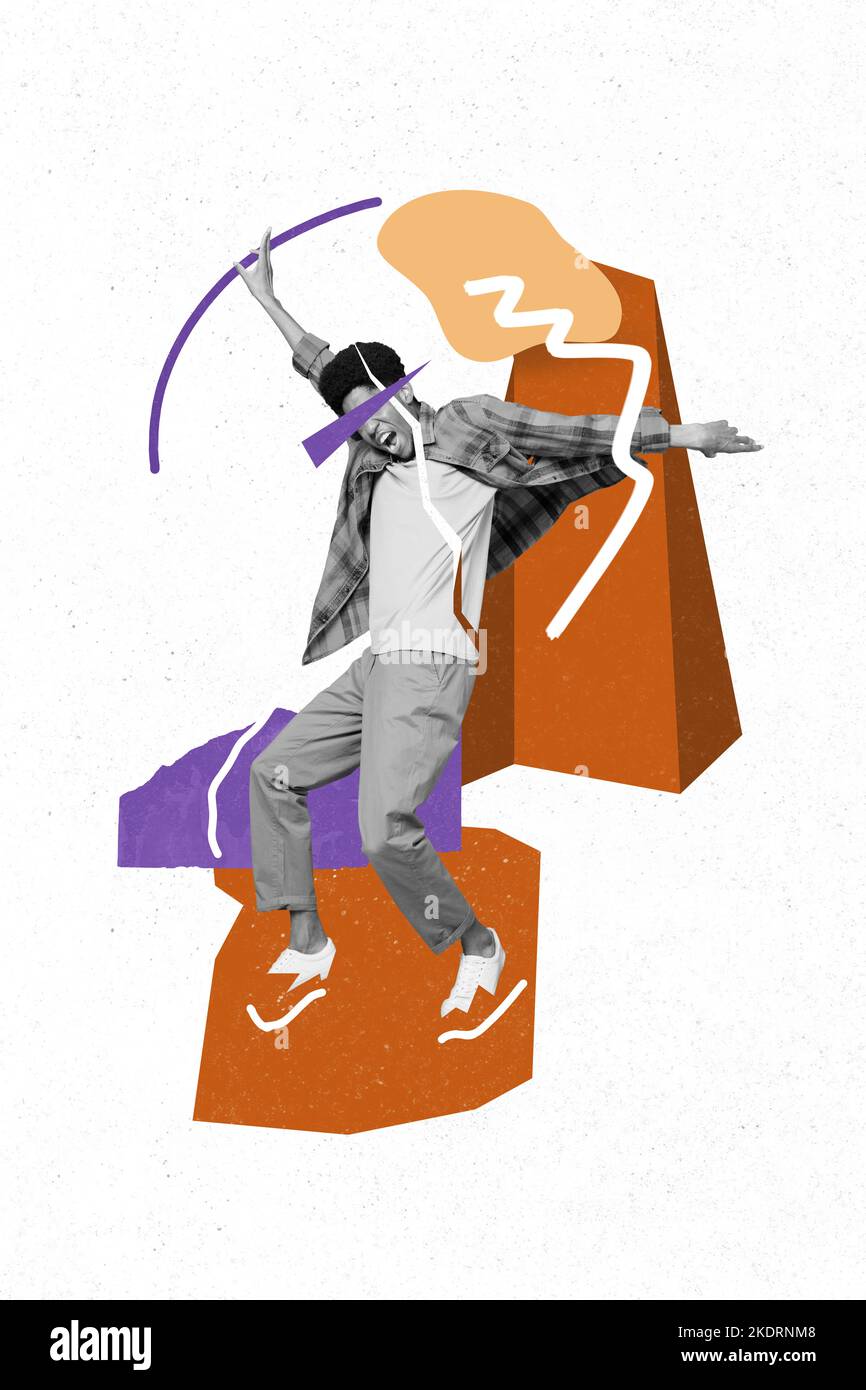 Collage photo of young excited crazy guy relax dancing motion nightclub ...