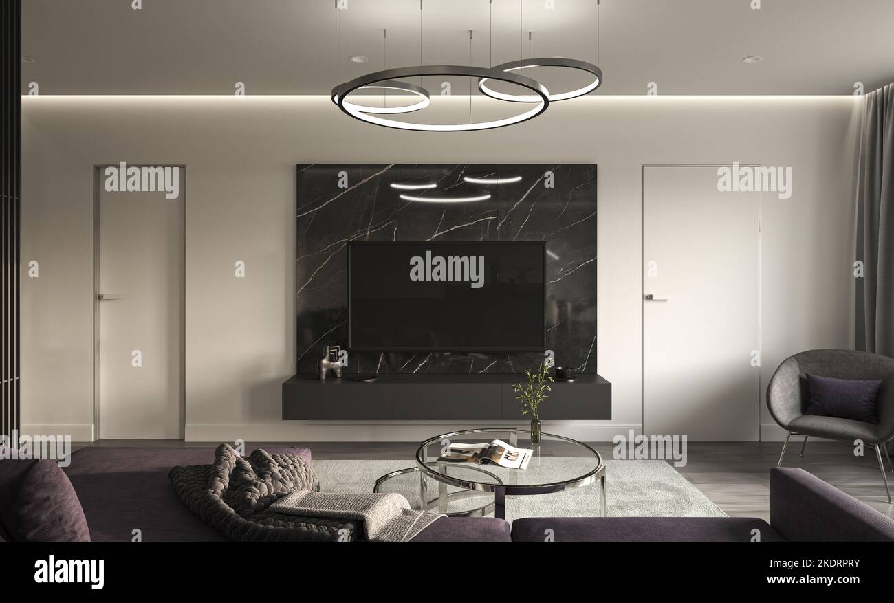 Living room Interior design and mock up tv wall background. 3d render ... Living room Interior design and mock up tv wall background. 3d render ...