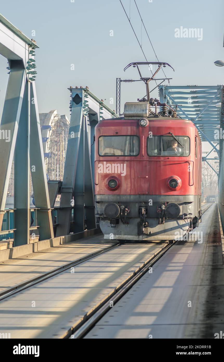 Novi Sad, Serbia - December 22. 2013: The old electric train passes ...