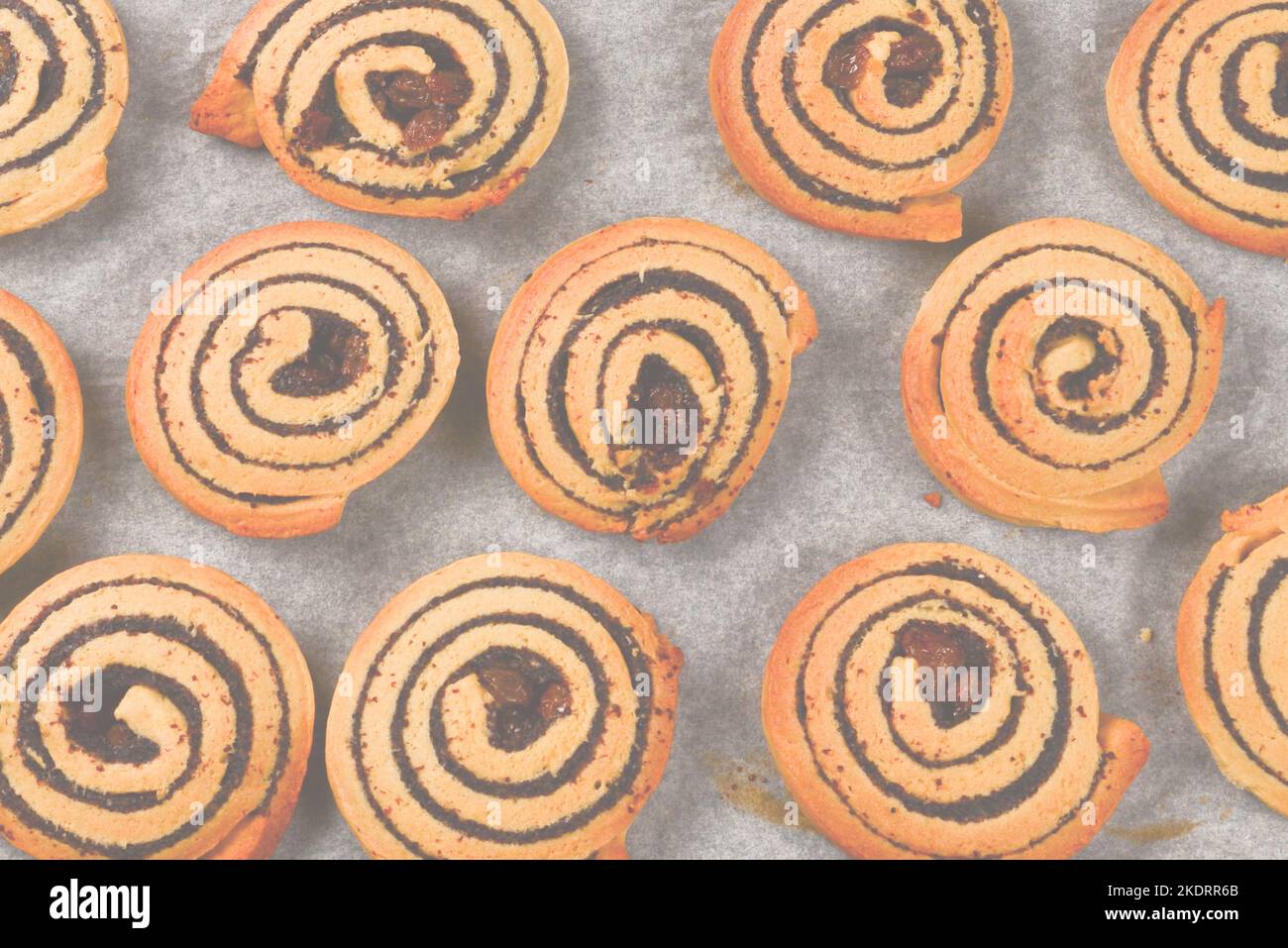 Baked cookies with raisins and poppy seeds on a trail Stock Photo - Alamy