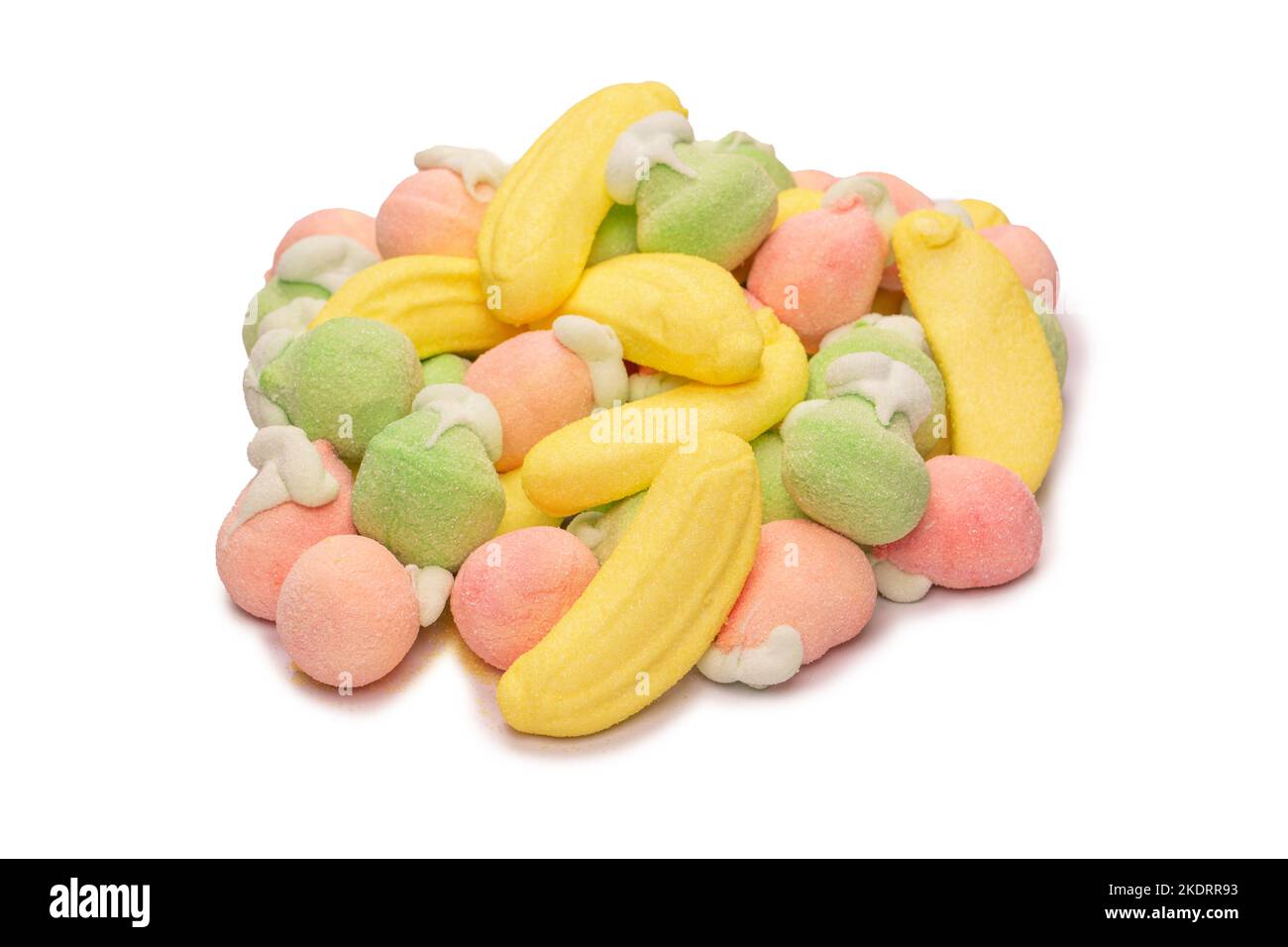 Mix of jelly colorful candys and marshmallows isolated on a white ...