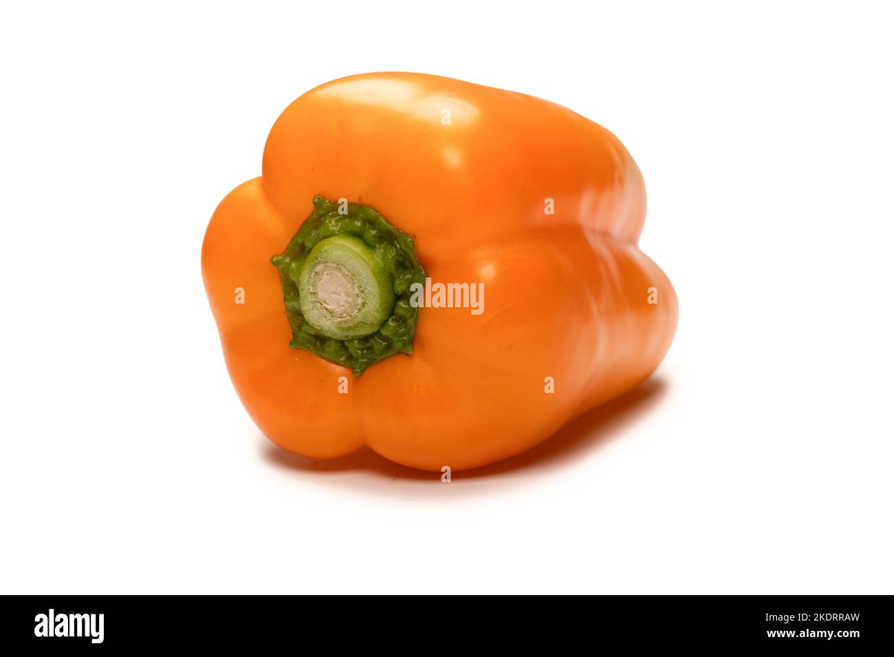 Orange bell pepper isolated on a white background. Top view. Copy space ...