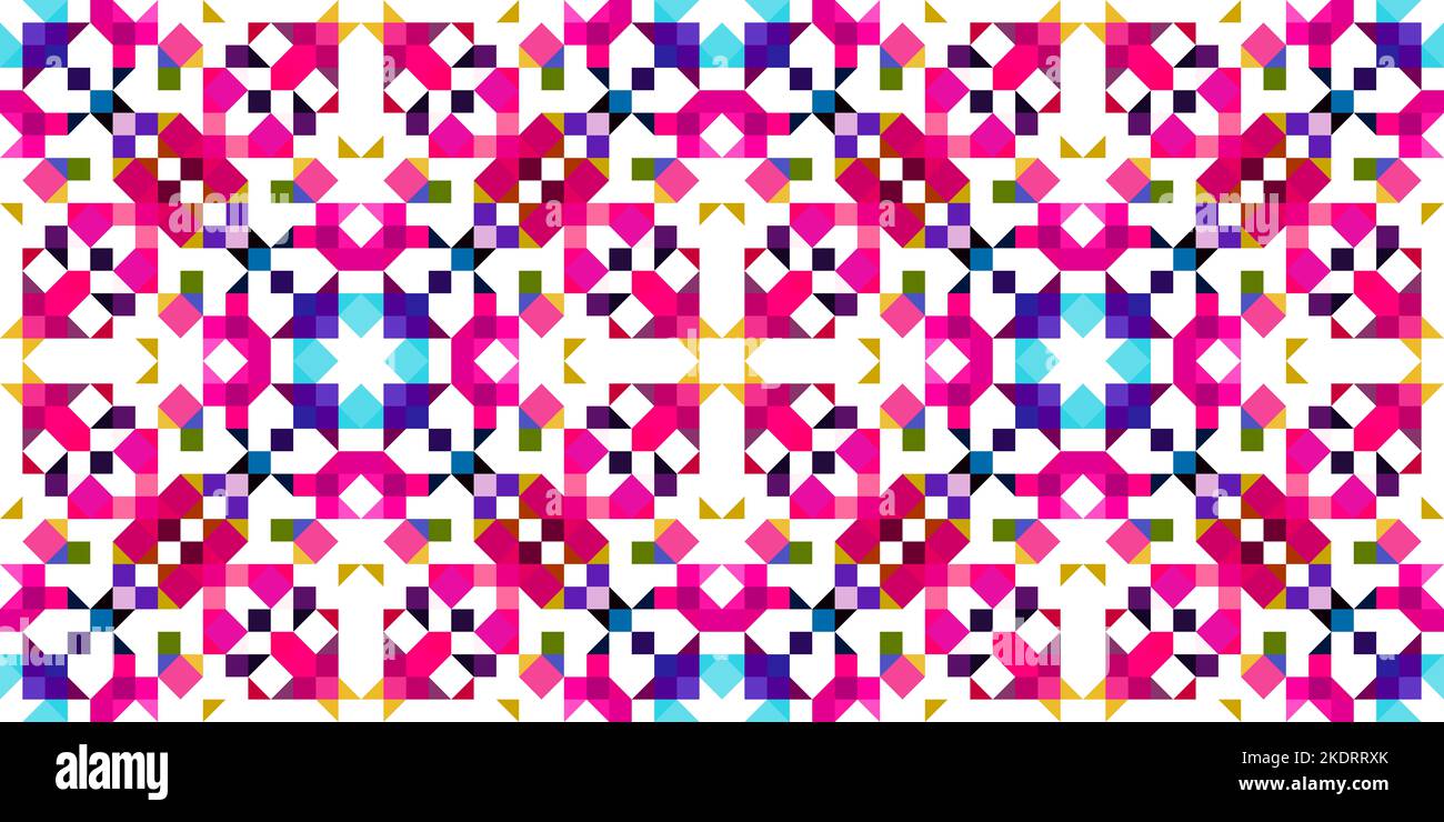 Retro geometric pixel pattern. Playful fun kaleidoscopic pink wallpaper ...