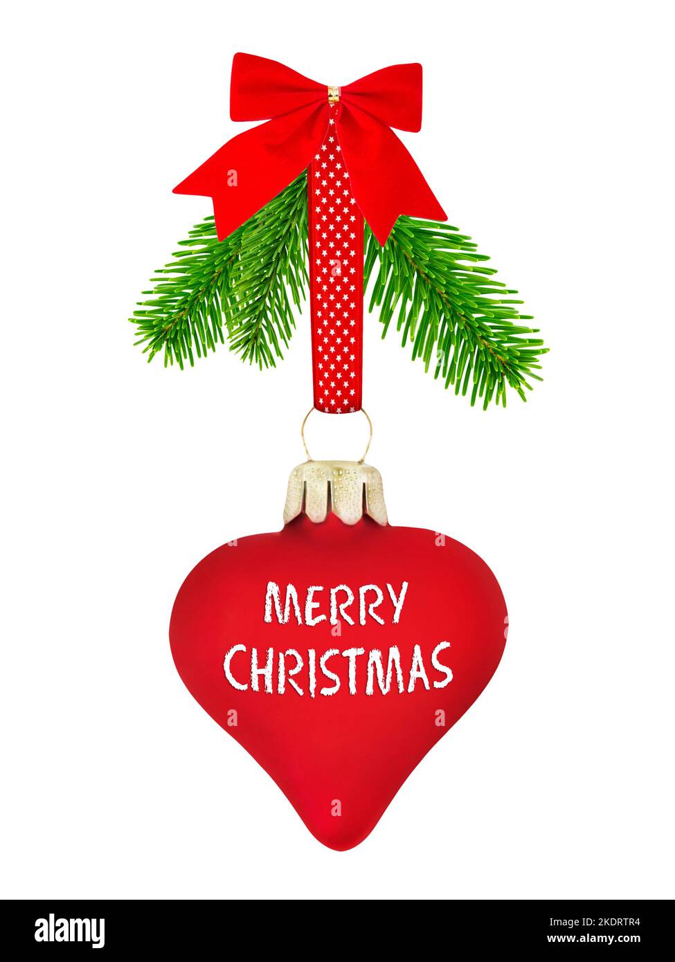 Merry Christmas and decoration with red heart and fir branches isolated ...