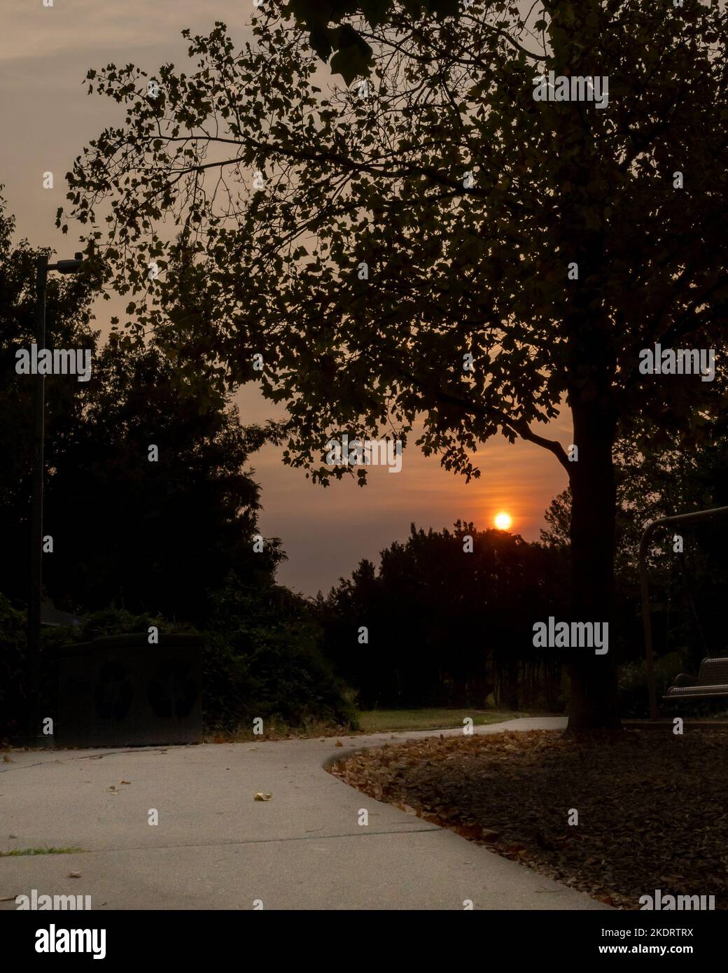 Sunset viewed from the bike path at the Arroyo Park in Davis ...