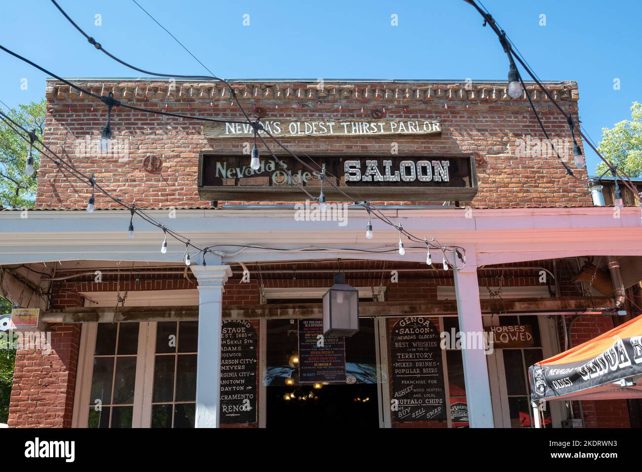 Genoa, NV, USA. 2022-09-17. Nevada’s oldest bar, front view, brickwork ...