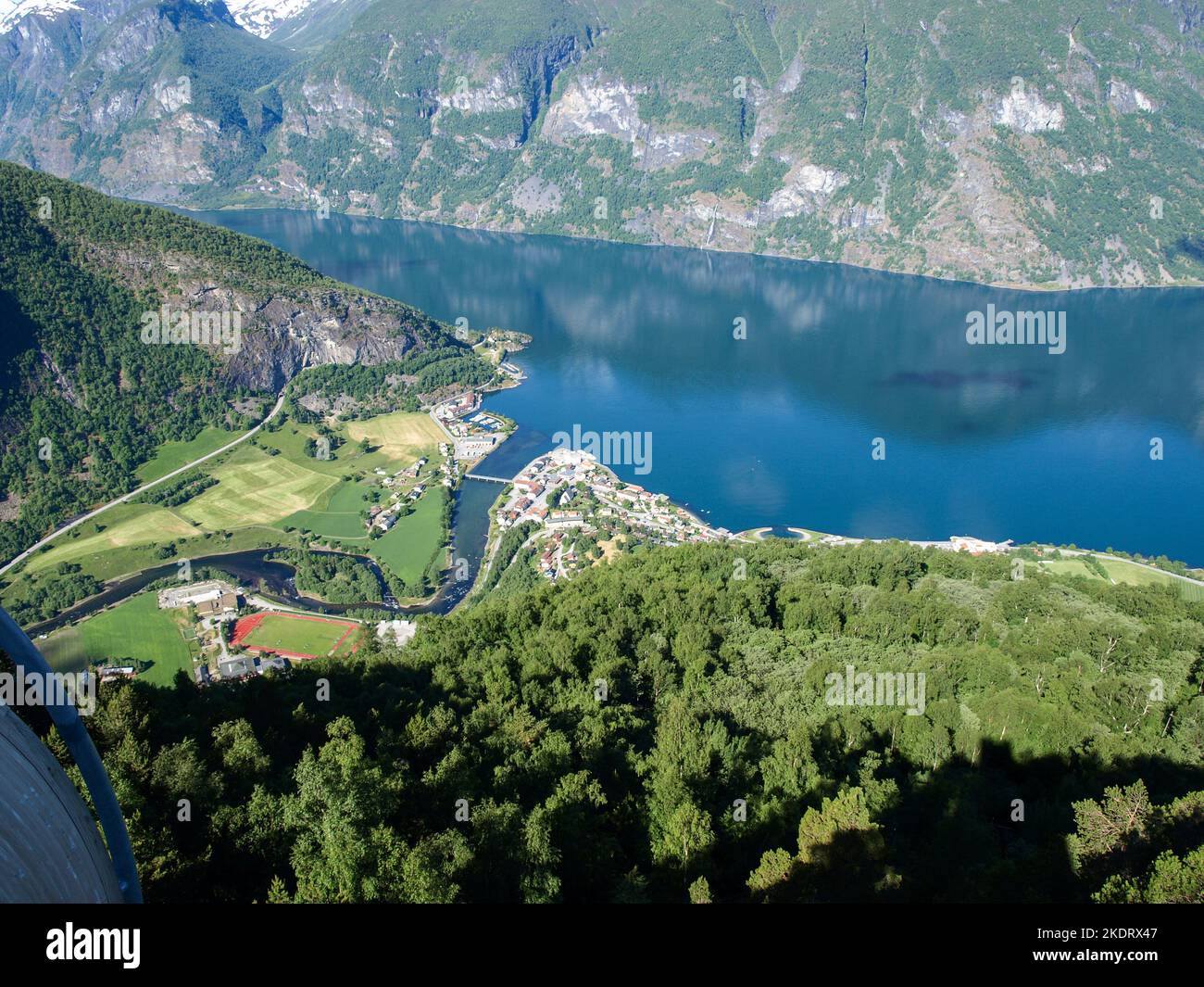 Bird's eye view of Aurland from the Stegastein viewpoint in Norway ...