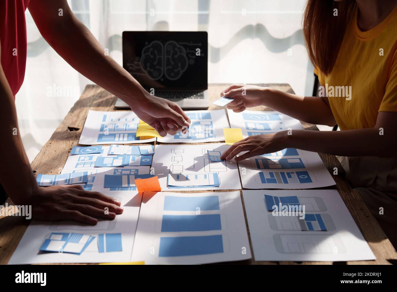 Group of ux developer and ui designer brainstorming about app interface ...