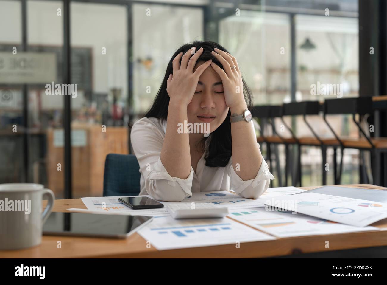 Bored Workaholic Accountant Employee With Headache And Stress Stock ...