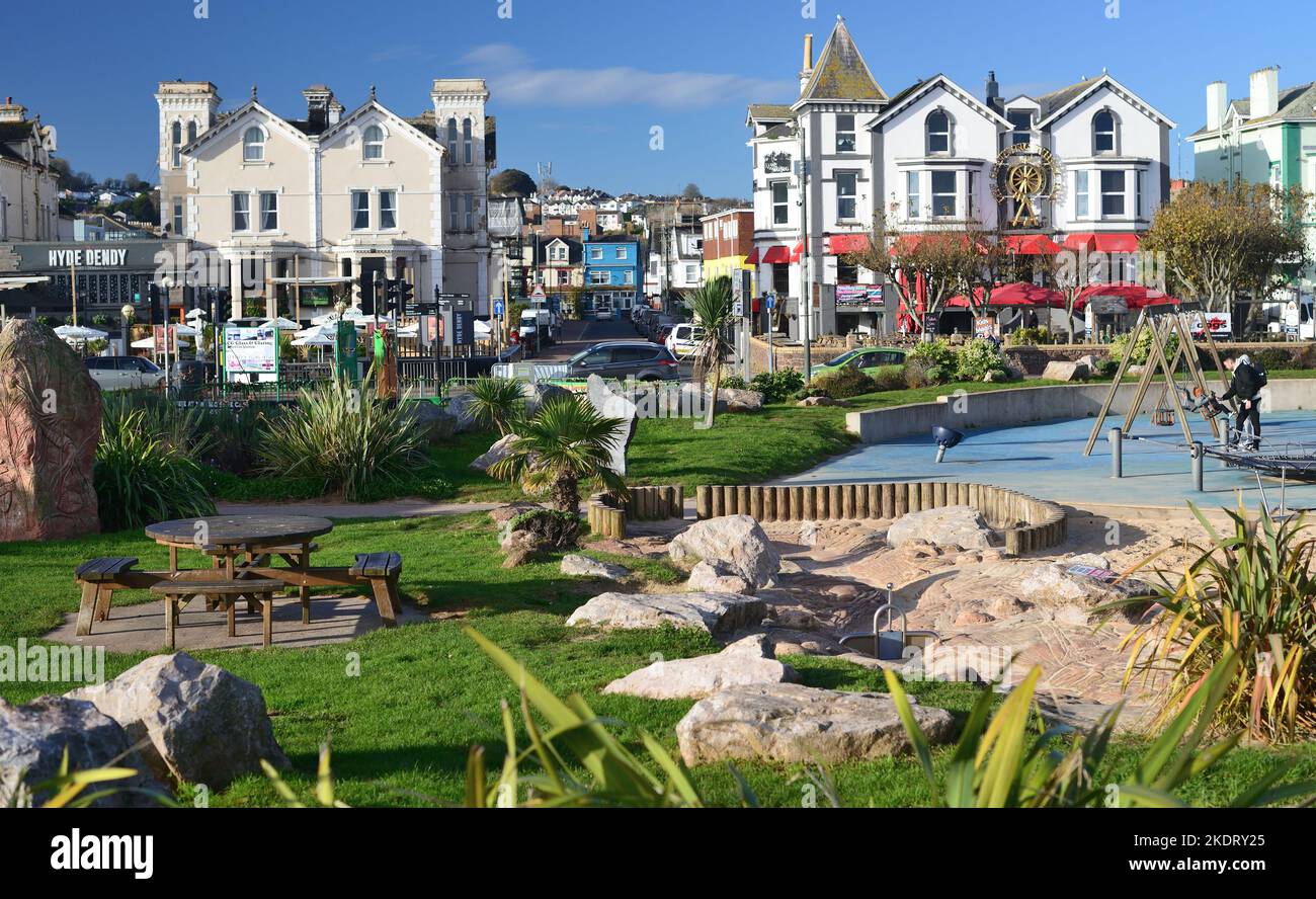 Part of the Geoplay Park and seafront along Paignton Green, South Devon ...