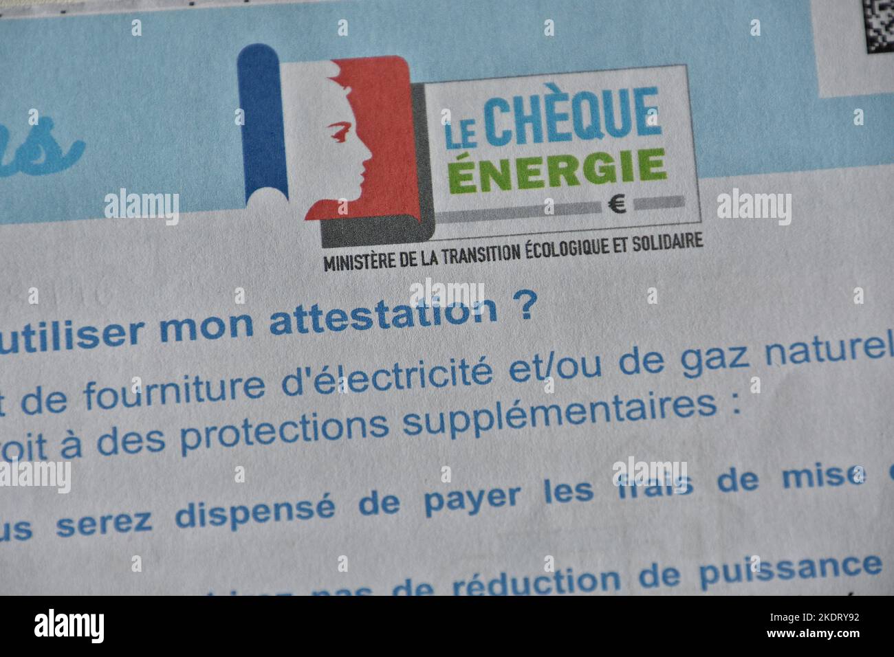 In this photo illustration, a document printed with, the energy chèque ...