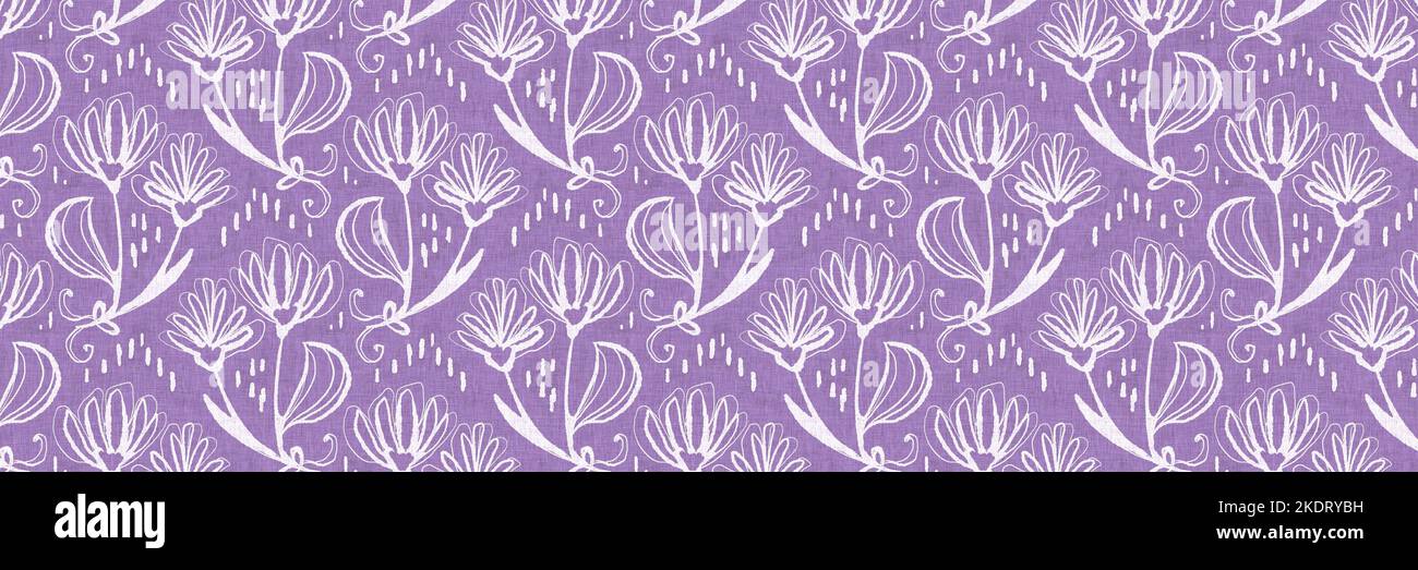 Gender neutral floral flower seamless raster border. Simple purple ...
