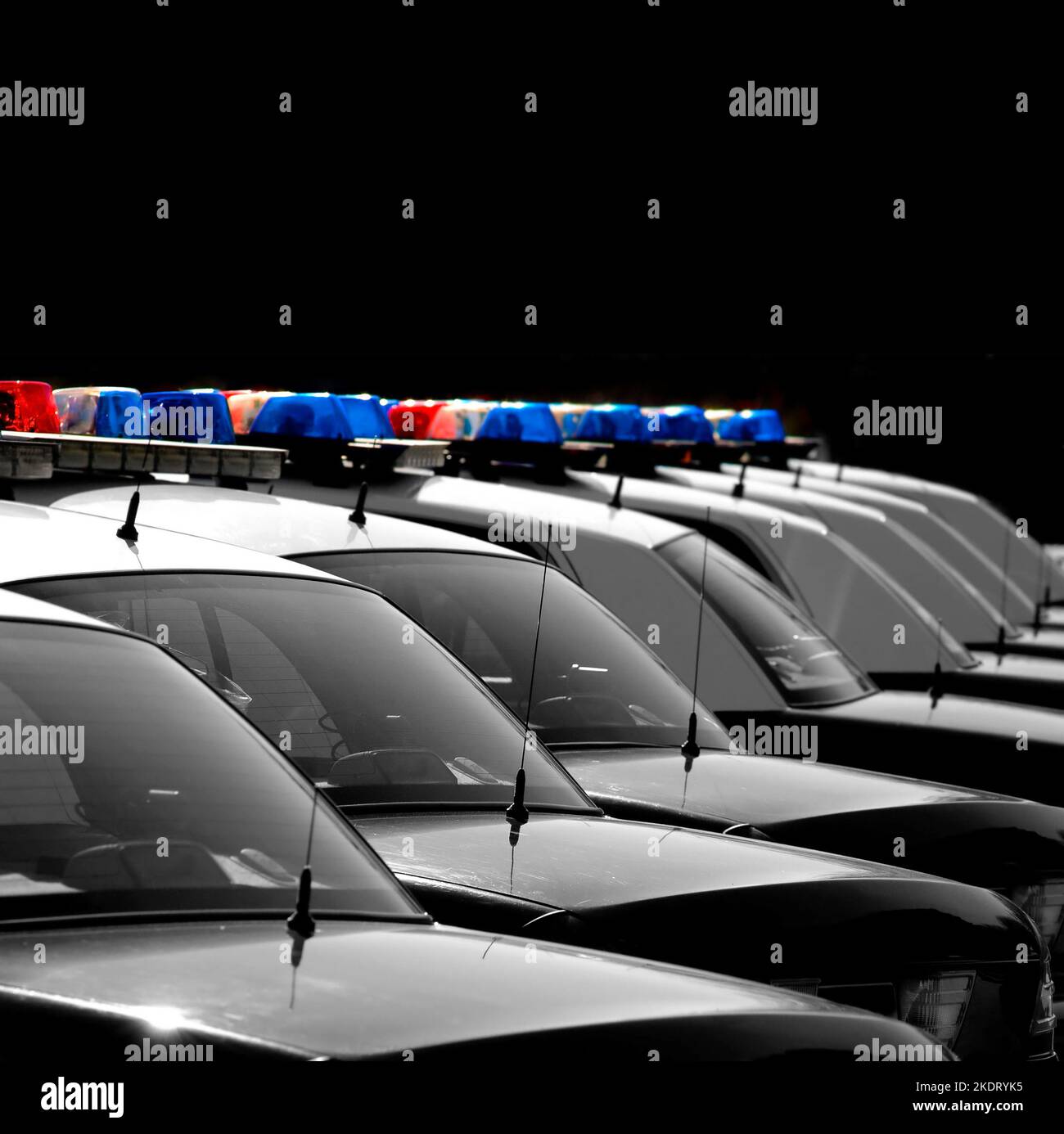 Row of Police Cars with Blue and Red Lights for public safety and ...