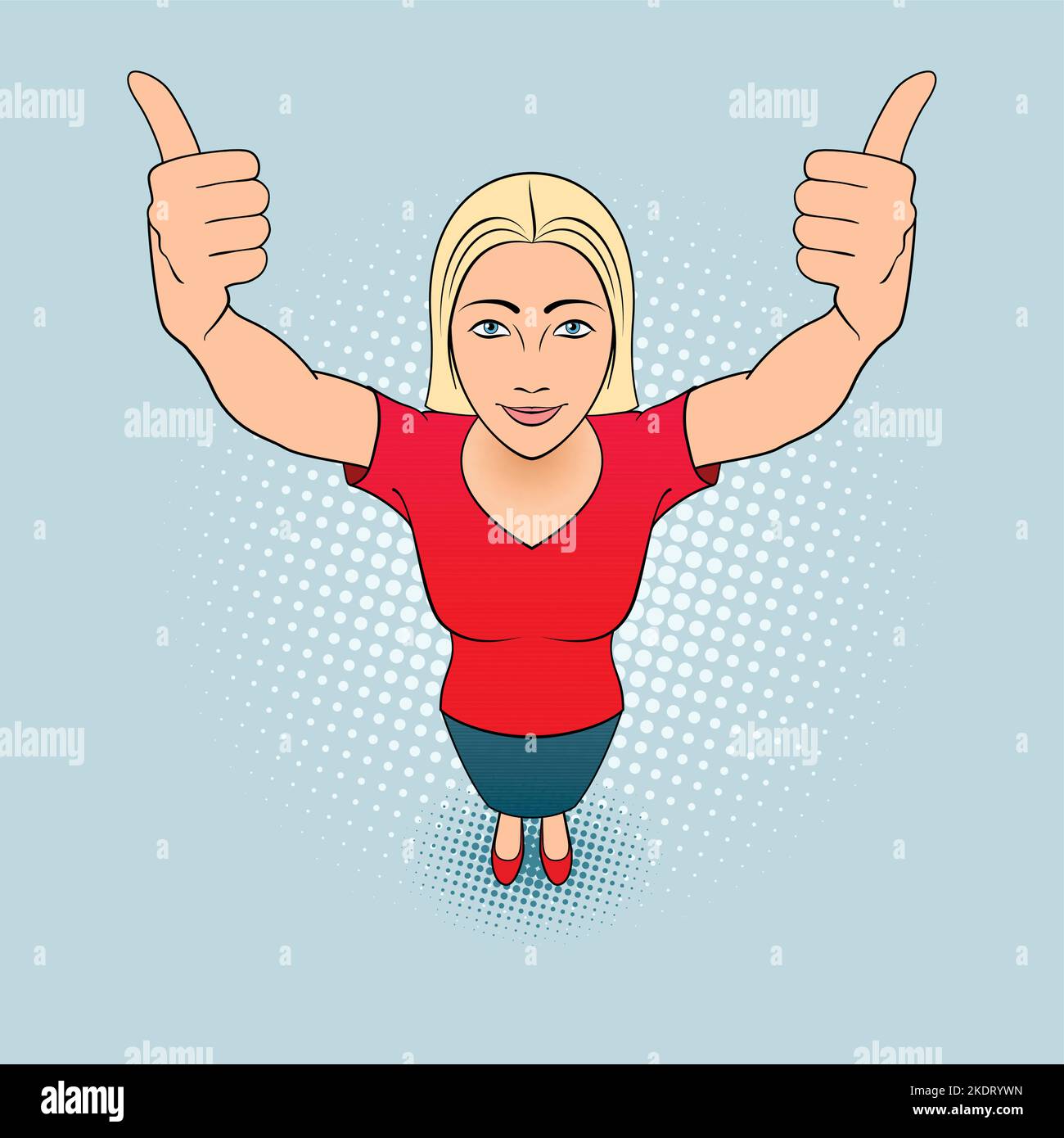 Cartoon Illustration of a Young Woman Making Thumbs up Sign with Both ...