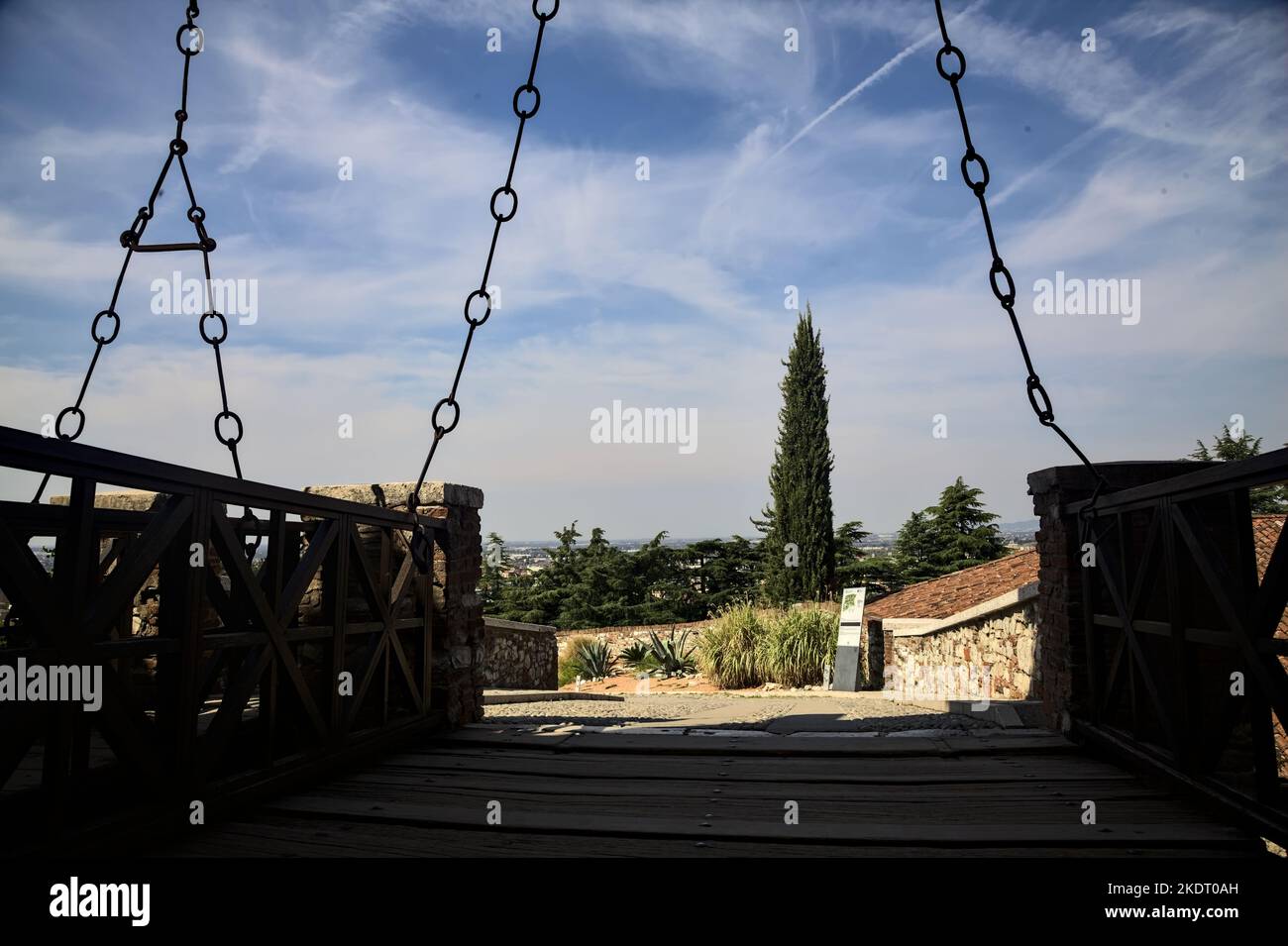 Gate of a castle with its drawbridge lowered Stock Photo - Alamy